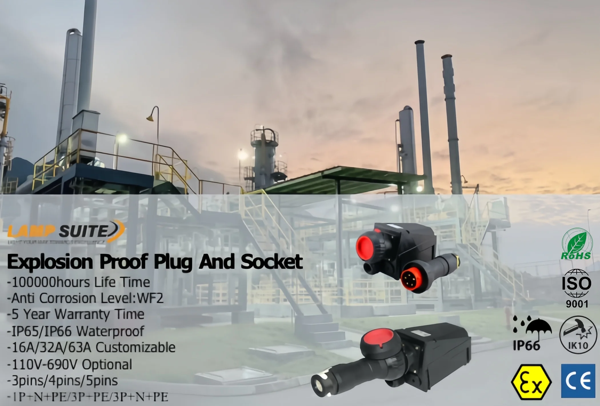 ATEX 3pin 5pin 110V 220V 380V GRP Metal 3 Phase Customizable Explosion ...