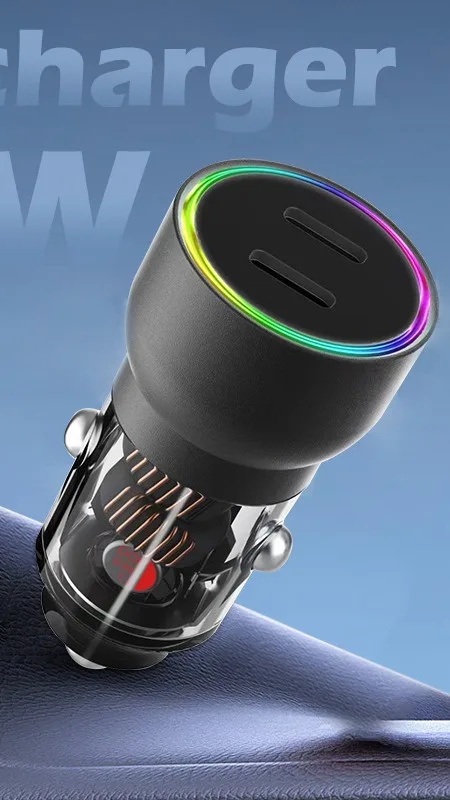 Dual Type-c 60w Portable Pd Led Fast Charging Car Charger For Mobile ...