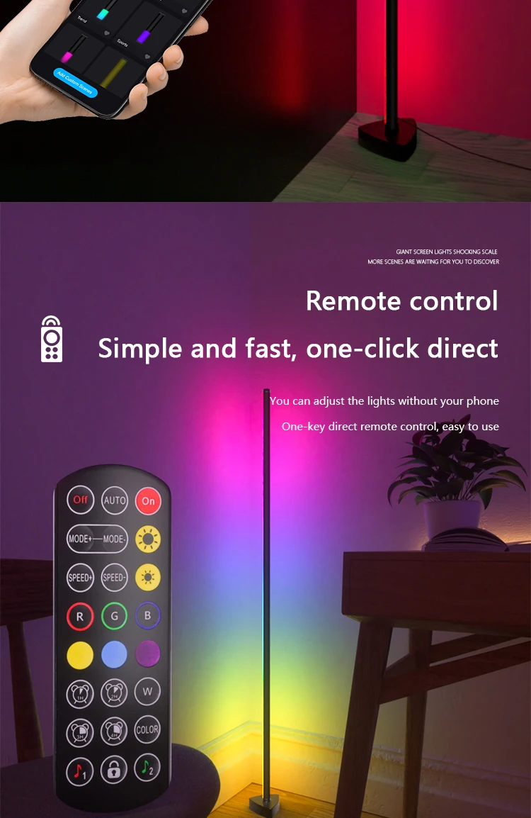 Factory Price IR APP Smart Control RGBIC RGB Led Standing Corner Floor ...