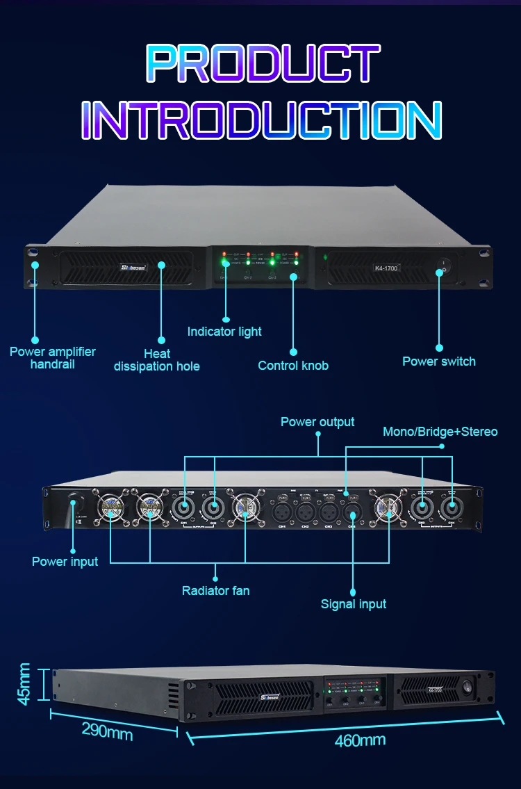 K4-1700 Professional Power Amplifier 1u 1700w Class D 4 Channel Digital Power Amplifier - Buy ...