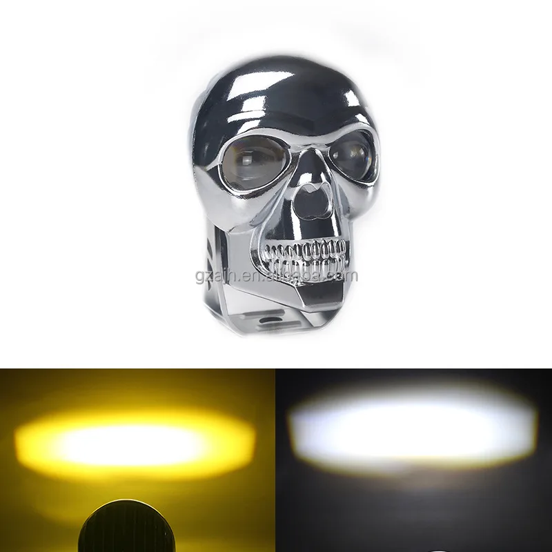 External Motorcycle Headlights Ghost Fire Skull Head LED Spot Light ...