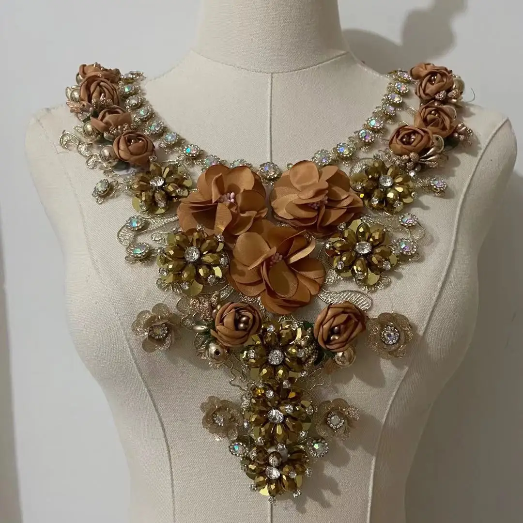Large Size Bead Lace Neckline Applique - 3D Embroidery