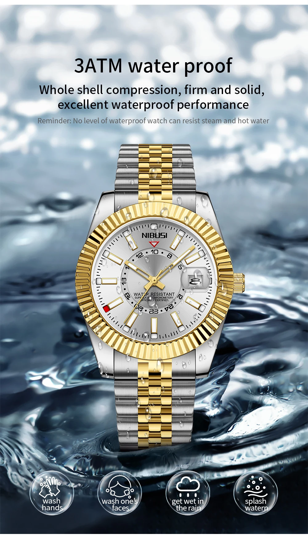 NIBOSI 2638 Custom Logo Stainless Steel Strap Luxury Men's Watch