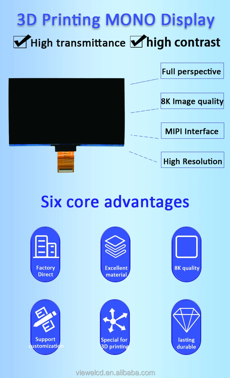 10.3 Inch Mono Screen Module - 8K Resolution for 3D Printers