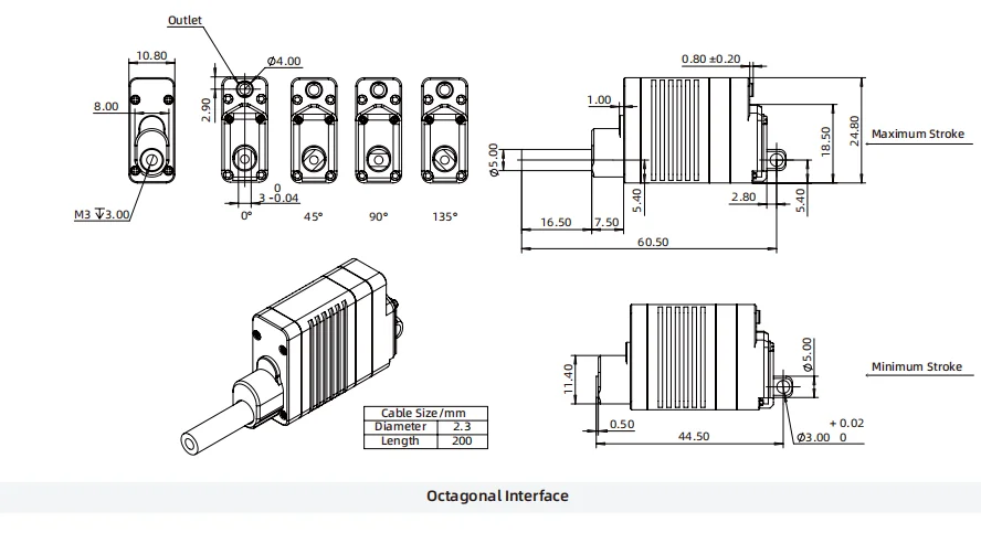 LAS16 Mini Linear Servo Actuator - 16mm Stroke, 31.5N-105N Force