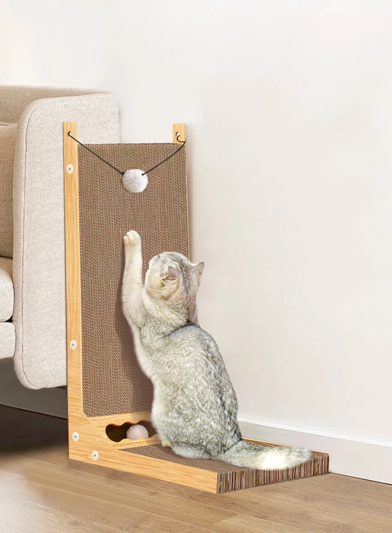 Vertical Cat Scratching Post Cardboard L Shape Cat Scratcher Wall ...
