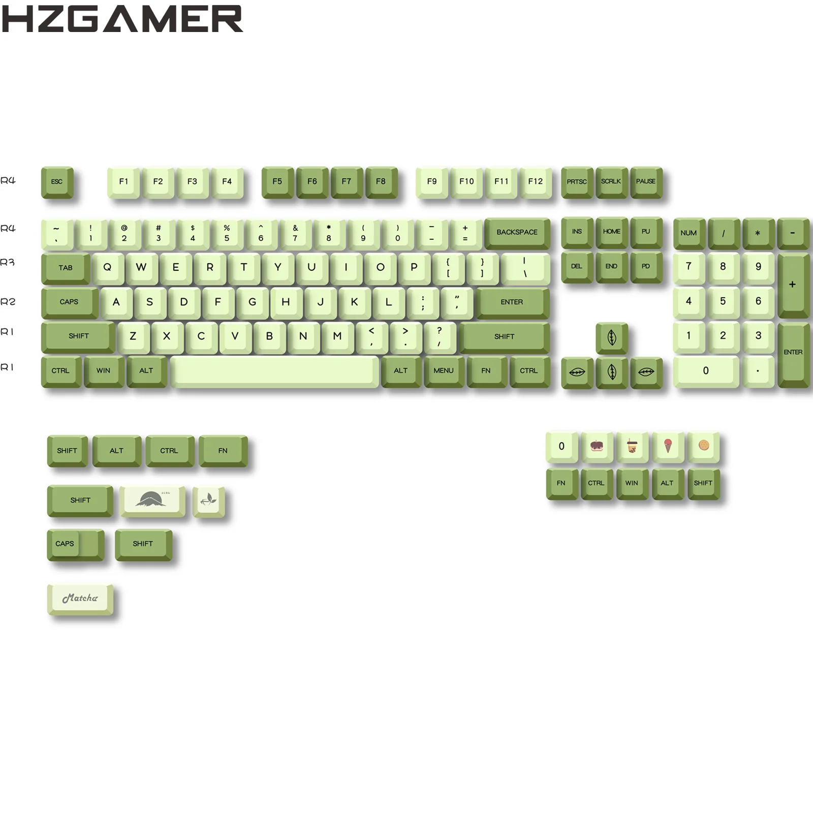 Hzgamer 124keys Xda Profile Matcha Keycaps,Gaming Keyboard Dye ...
