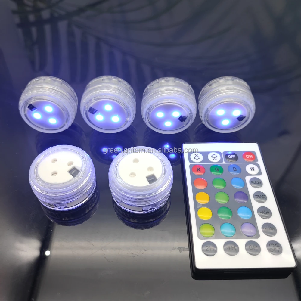6 Pack Remote Control Rgb Submersible Battery Operated Waterproof Mini ...