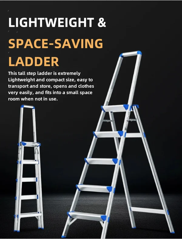 High Quality Aluminium Step Ladder With Long Handrail Foldable Non-slip ...