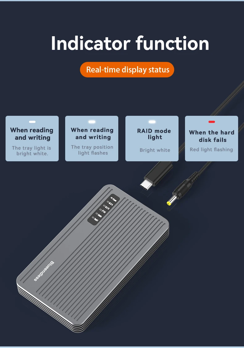 Enclosure SSD M.2 NVME/SATA USB 3.2 20gbps Type-C Dual Array
