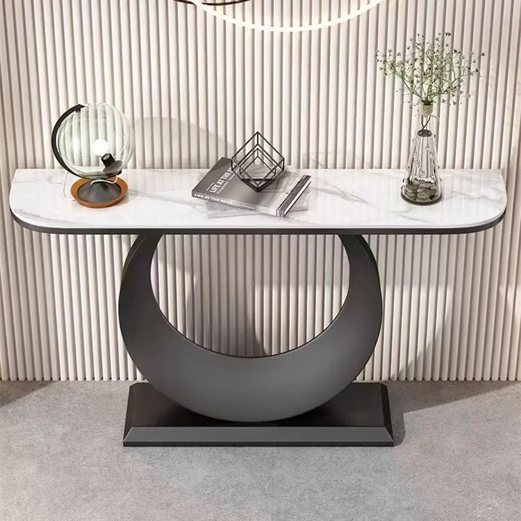 Italian Luxury Rock Plate Entryway Table Modern Simple Metal Console ...