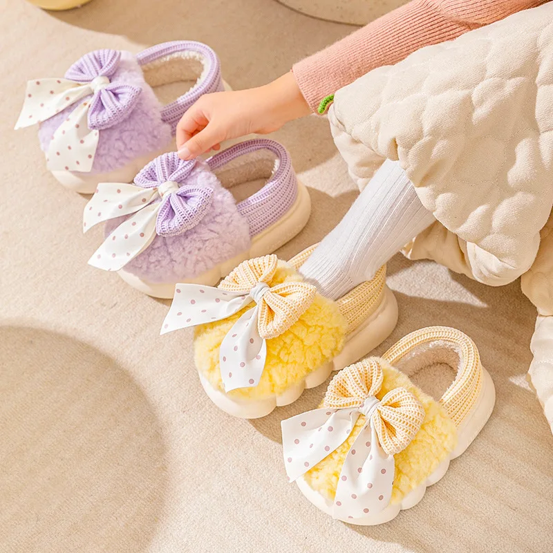 New Products Winter Girls Slippers Bow Design Children's Cotton Plush ...