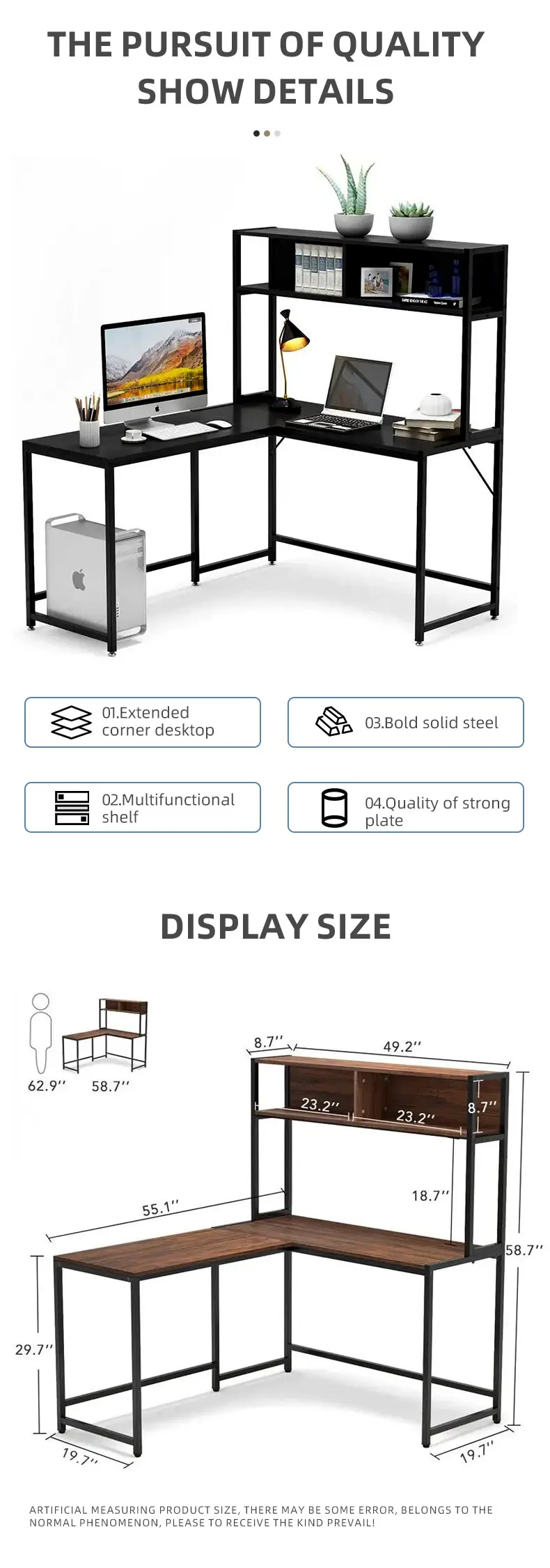 Factory L-shaped Wooden Pc Desks Metal Frame Office Home Living Room ...