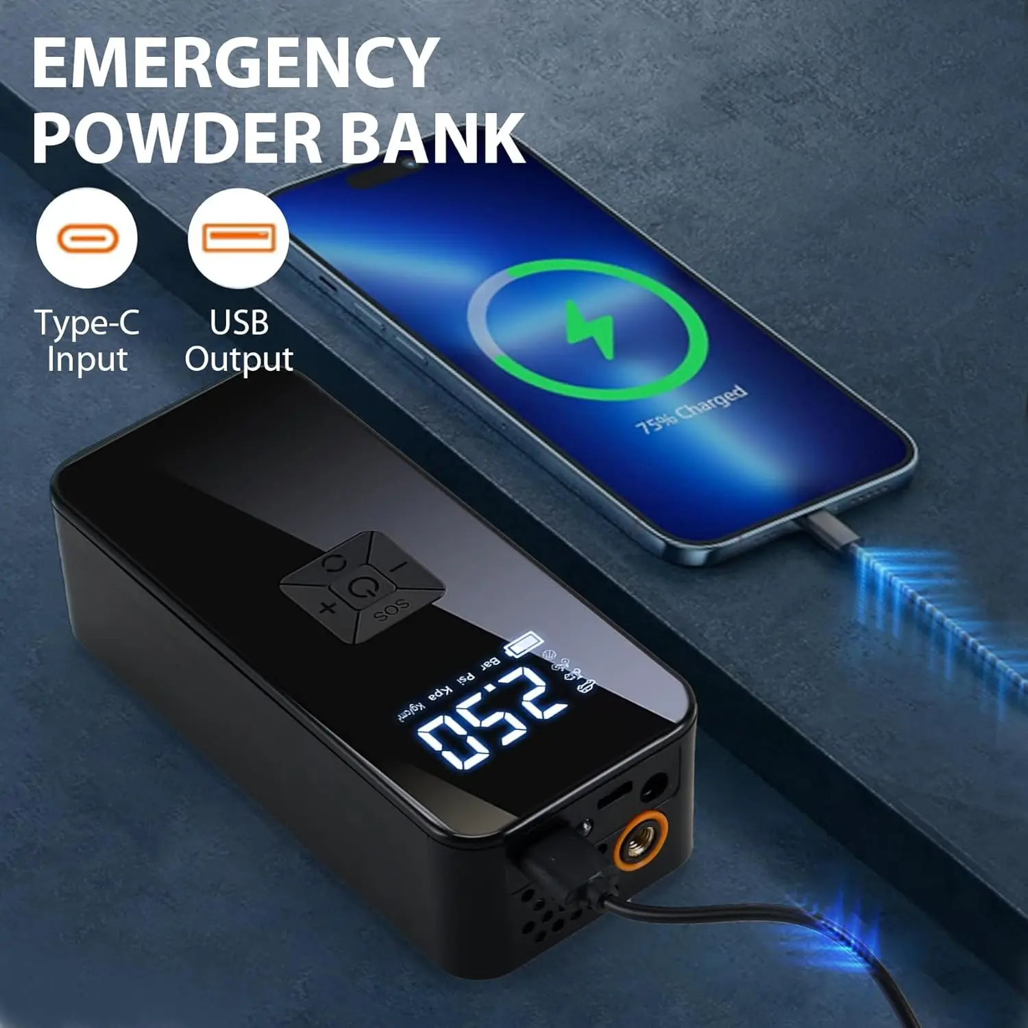 7.4V Tire Inflator with Power Bank - 150PSI Portable Compressor