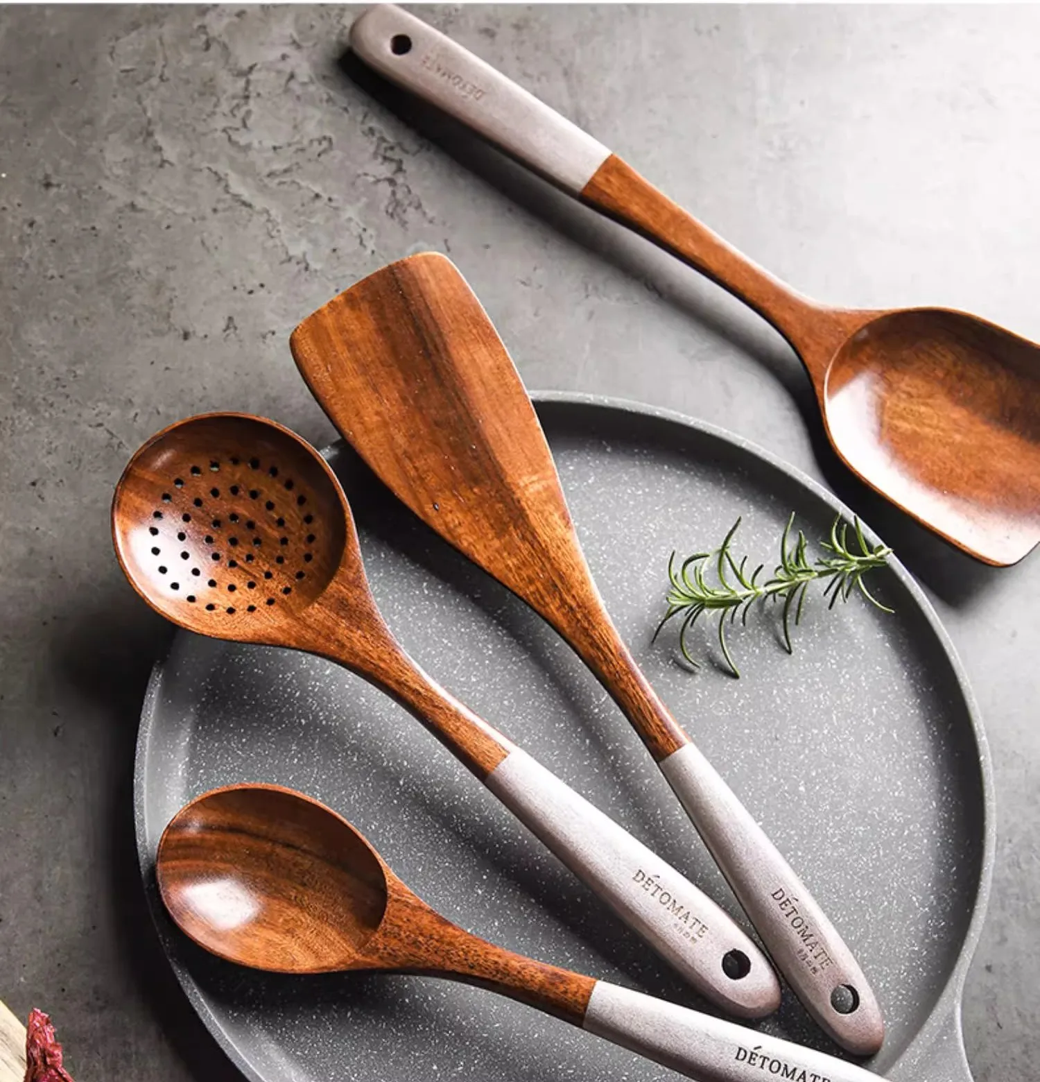 Wooden Spoons For Cooking,5 Pcs Wooden Natural Teak Wood Spatulas Spoon ...