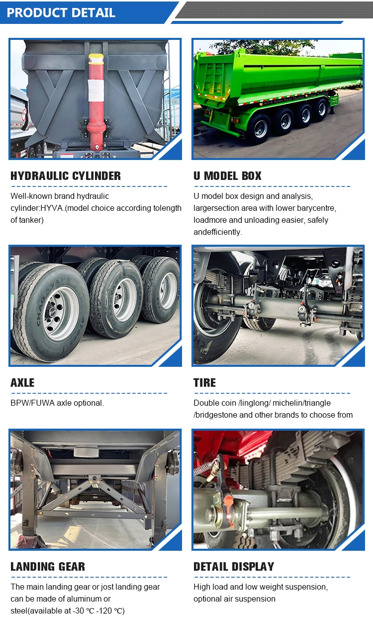 100 Ton 44 Cubic Meters Dumper Tipper Semi Trailer 6 Axles Dump Semi ...