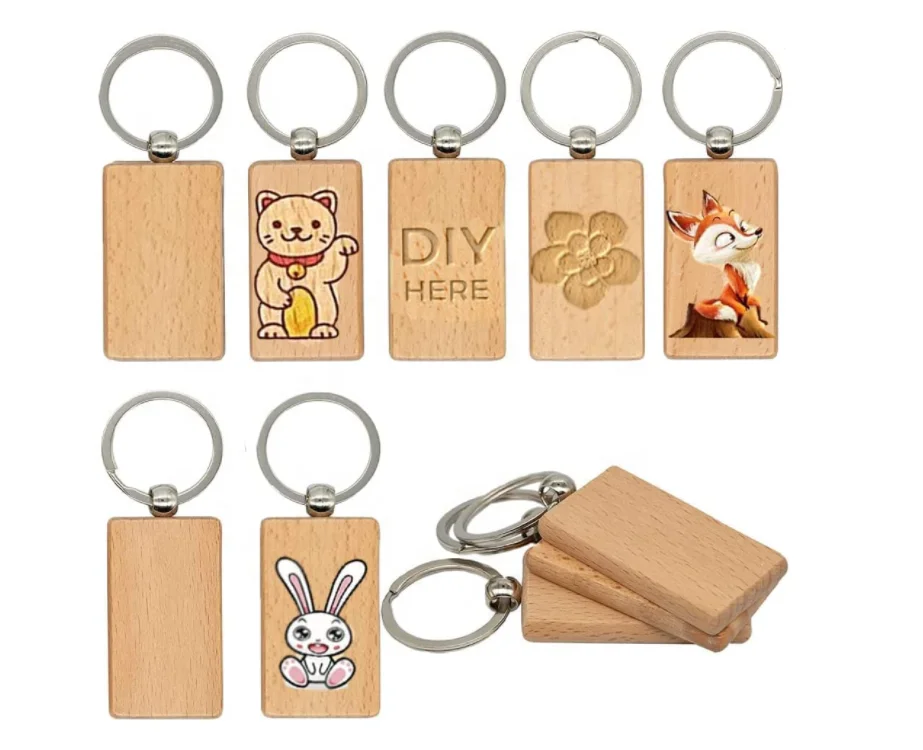Custom Diy Gifts Handmade Keychain Wooden Key Tag With Split Ring Key ...