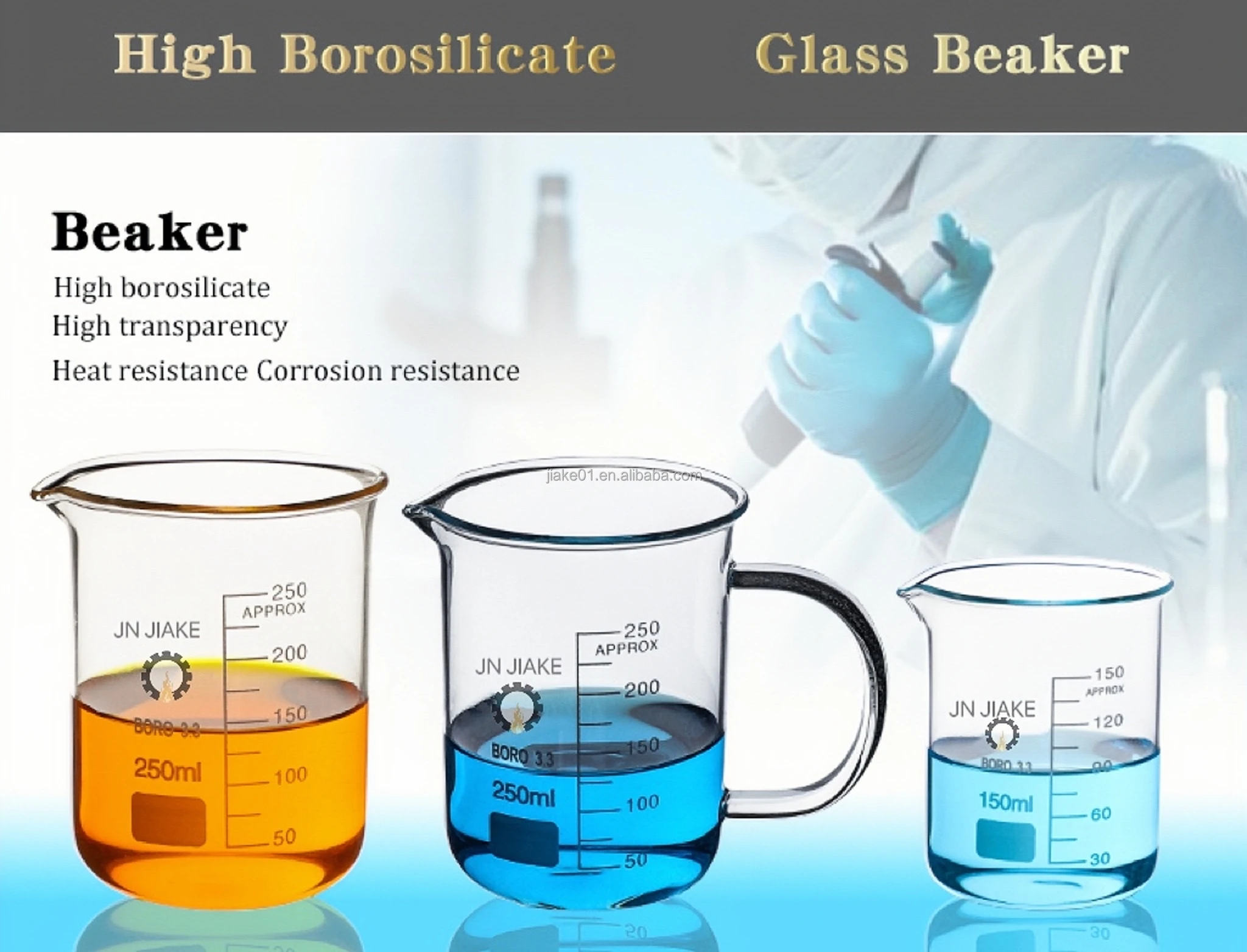 Lab Borosilicate Glass Beaker Graduated Measuring Cup 100ml Clear Scale ...