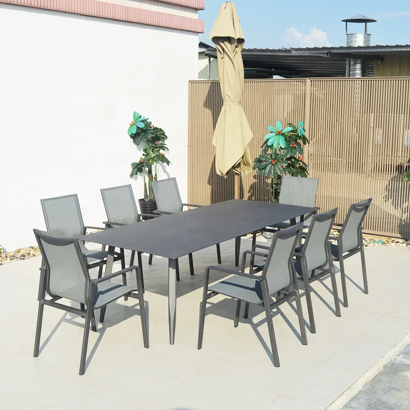 Hotel Restaurant Garden Patio Alum Table And Sling Chair Aluminum ...