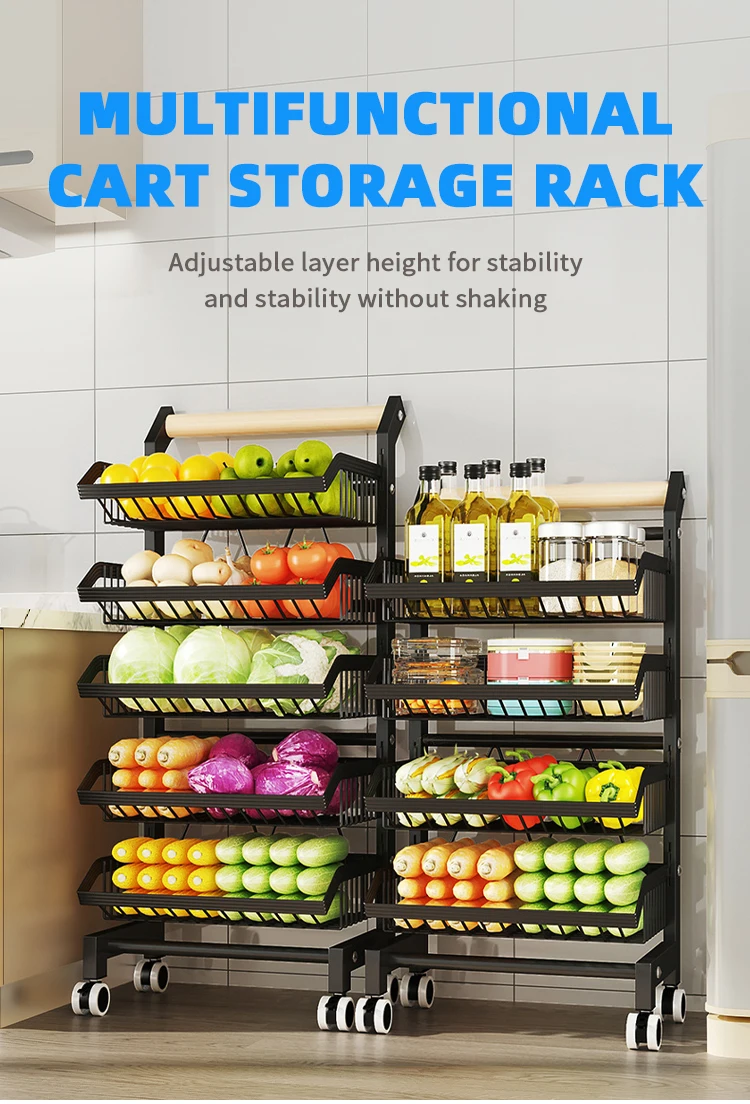 4 Tier Metal Rolling Pantry Utility Kitchen Cart Adjustable Fruit ...