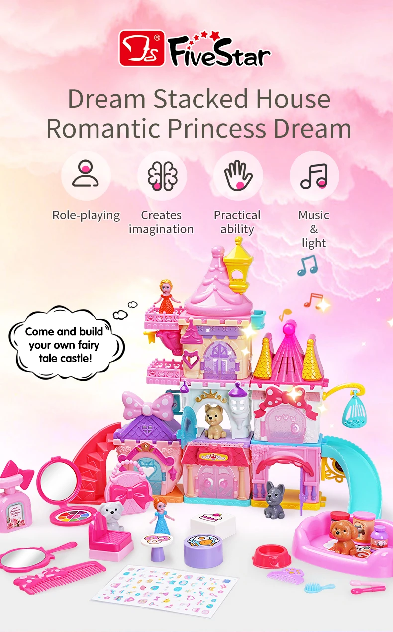 Fivestar Pretend Play Stacking Castle House With Doll Toy Figures Simulation Makeup Girls ...