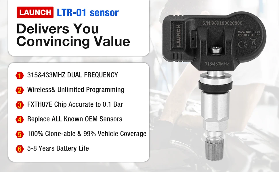 Launch Ltr-03 Tpms Sensor 315mhz & 433mhz Tire Pressure Monitor System ...