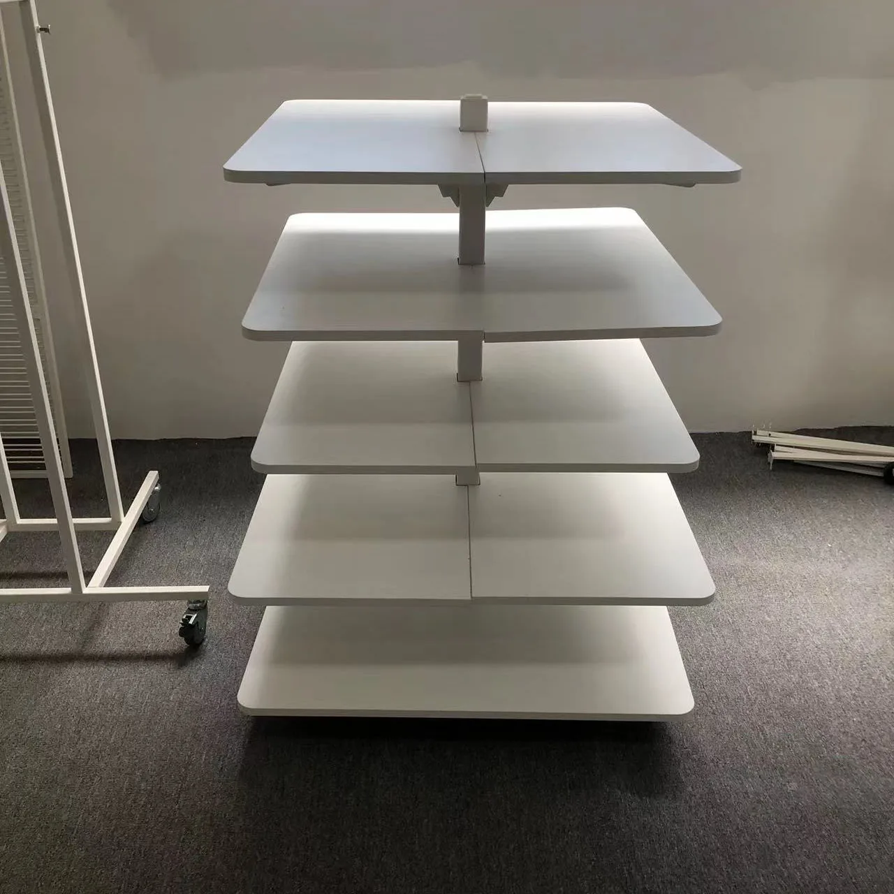 Retail Shopfitting Gondola Display With Caster Four Sided Merchandiser ...