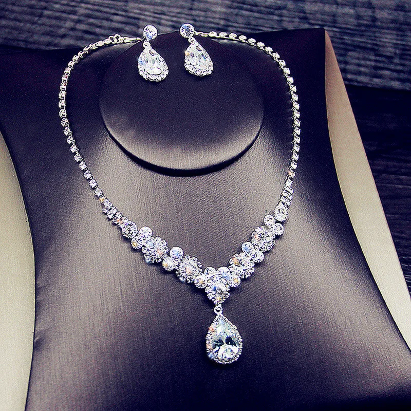 Luxury Rhinestone Bridal Jewelry Sets Crystal Waterdrop Necklace ...