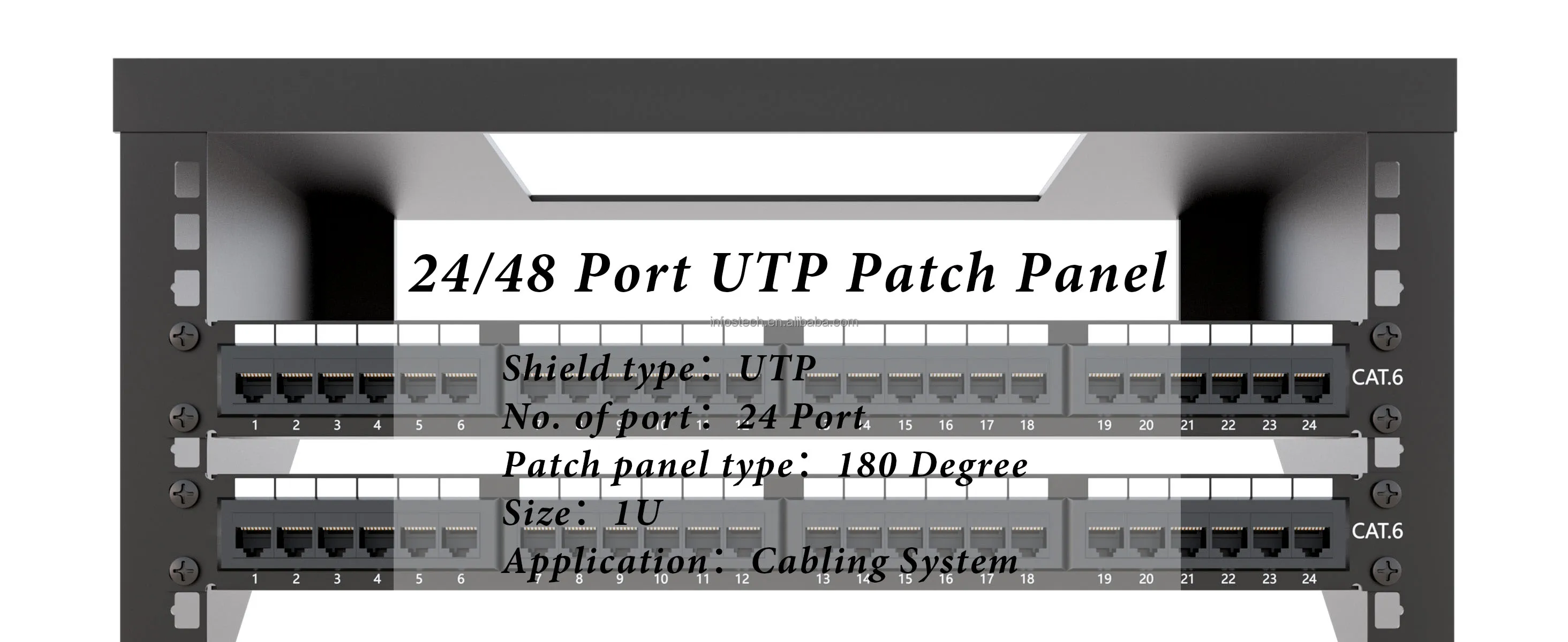 Renbao Ethernet Patch Panel Utp Cat6a 0.5u 180 Degree 19'' 24 Port Patch Panel Use For Network ...