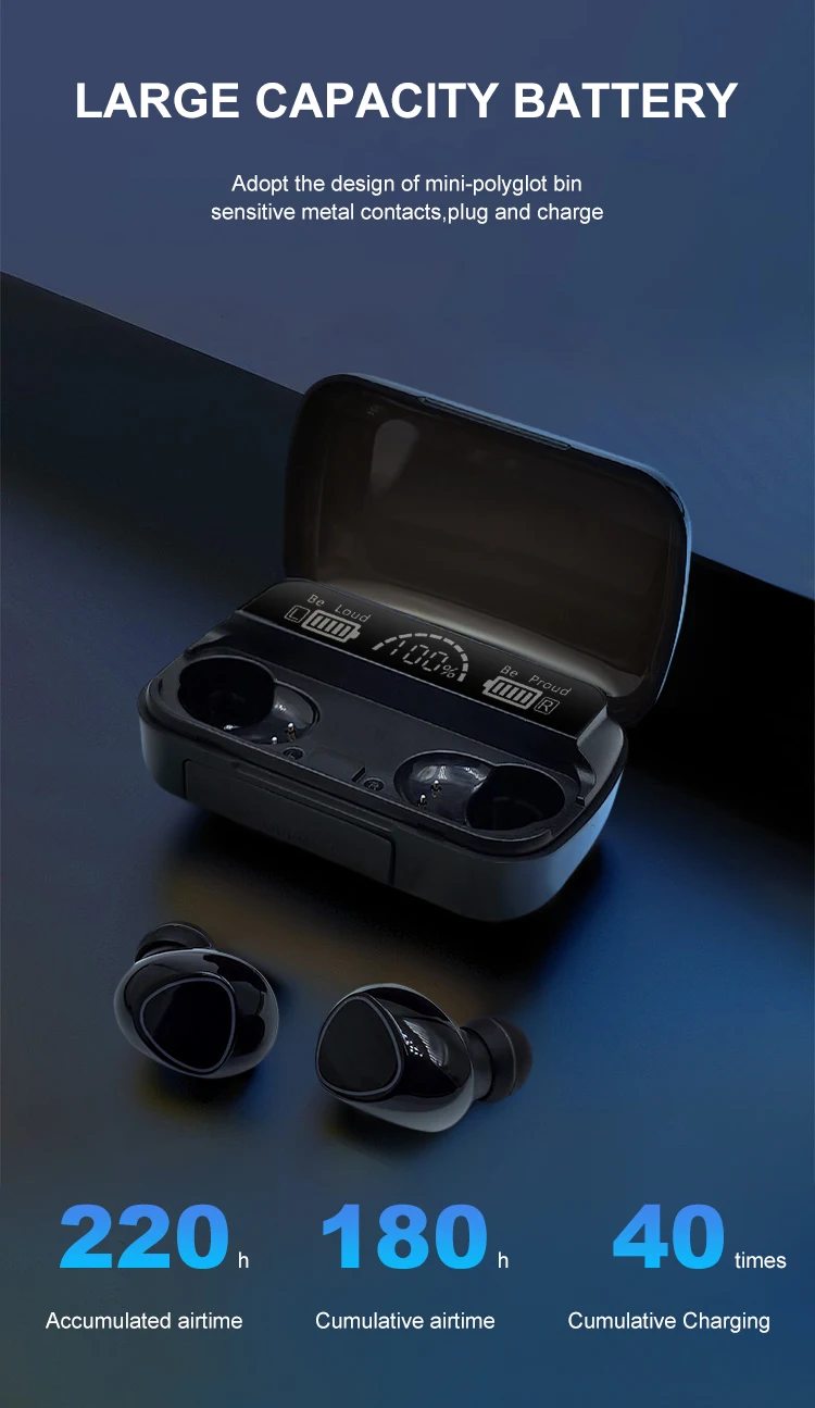 M10 True Wireless Earbuds - in-Ear Headphone with Power LED