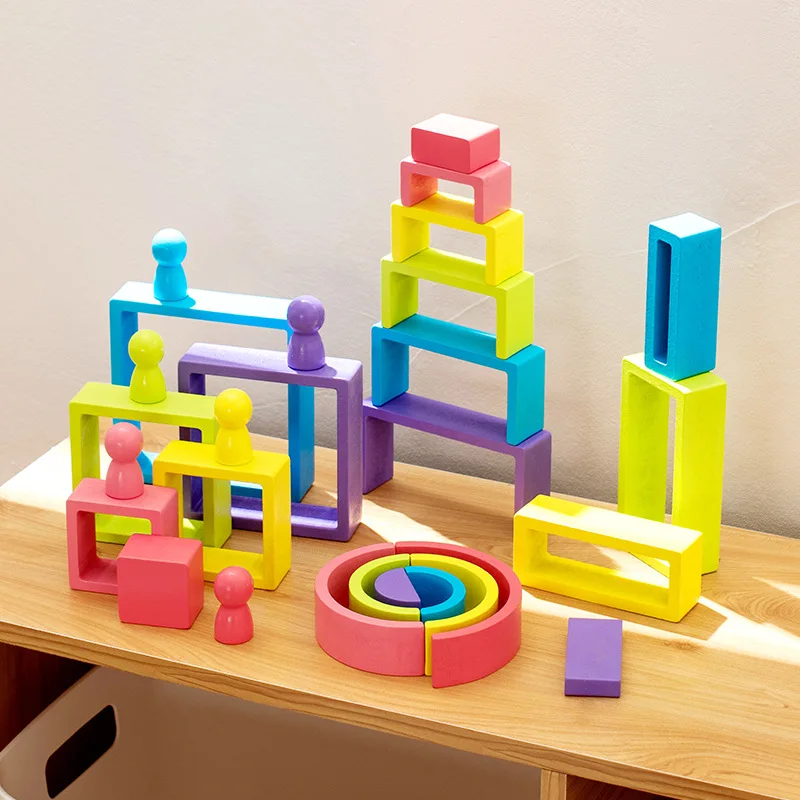 Educational Kids Rainbow Bluey Wooden Stacking Building Blocks Products ...