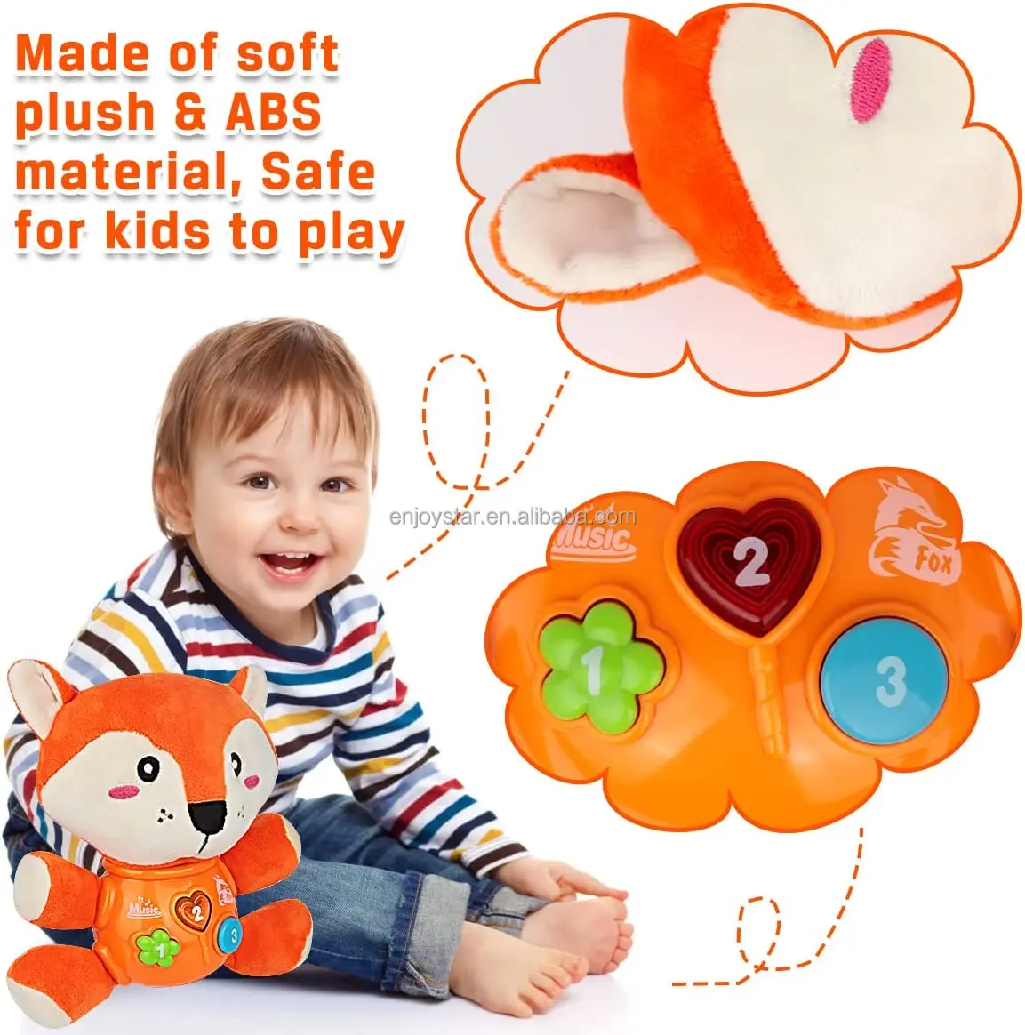 Plush Fox Infant Toys Music Light Up Baby Stuffed Animal Baby Gifts For ...