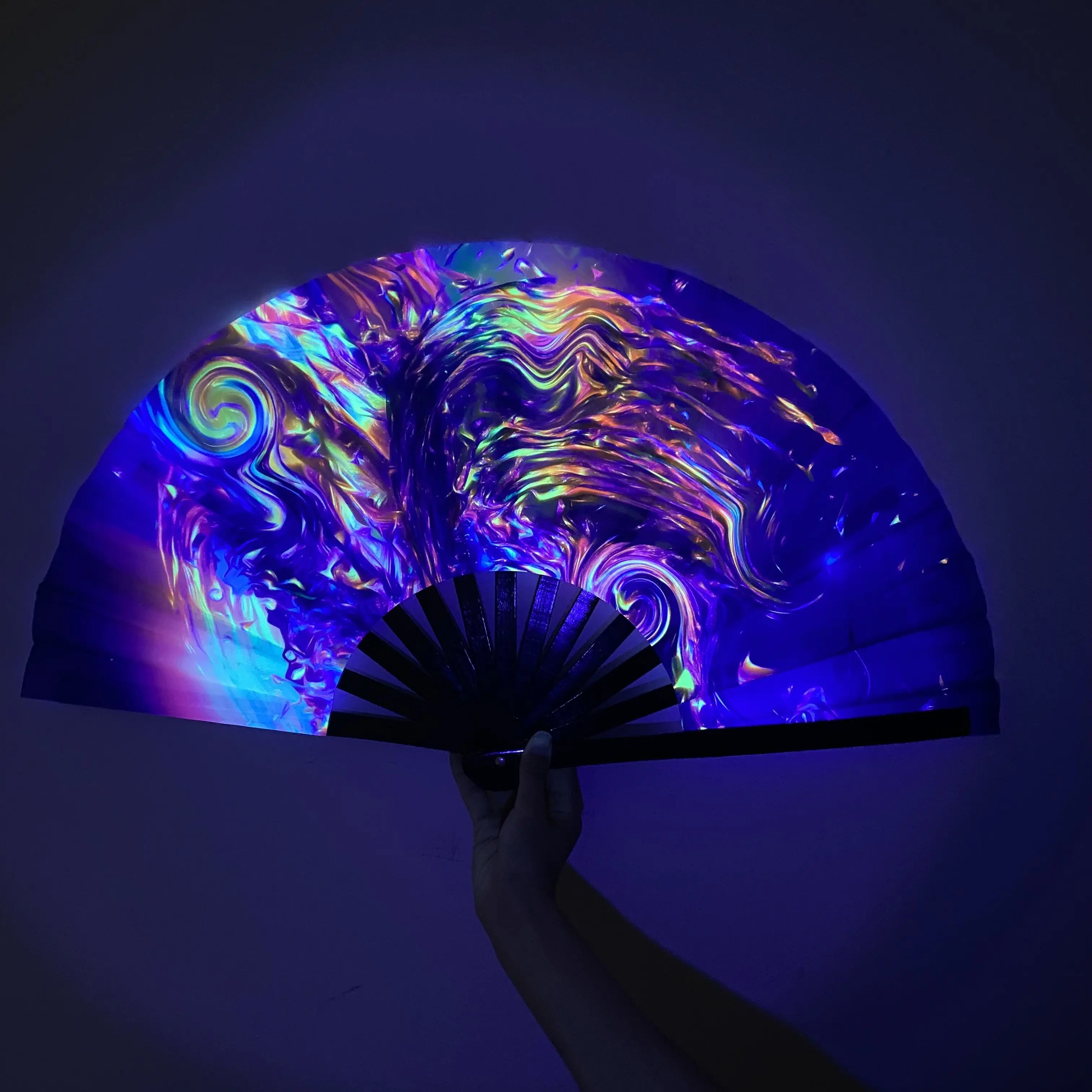 Large Folding Hand Fan, UV Glow Fan for Rave, Festival Folding Hand Fan ...