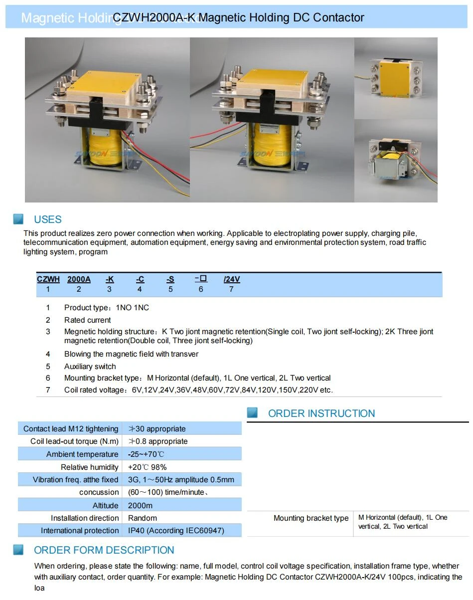 Sayoon Sale High Quality 2000a Electric Winch Dc Contactor Czwh2000a-k ...