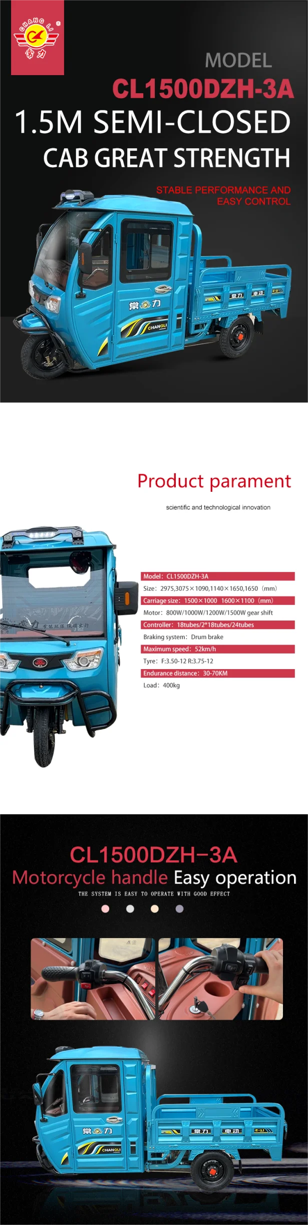 CHANGLI 3-Wheel Electric Cargo Van - Efficient Transport