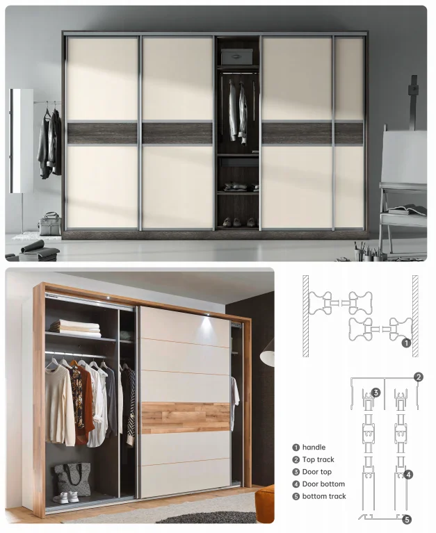 Fancy Aluminium Profile Sliding Wardrobe Door For Wood And Glass Silver ...