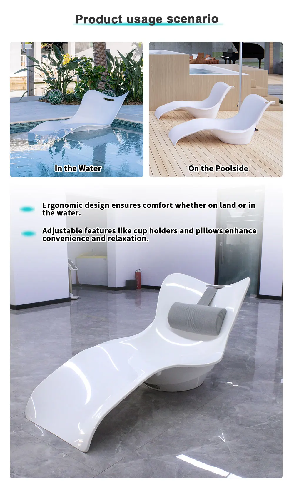 Outdoor Adults White Color Fiberglass Lounge Set Pool Chair Sun Lounger ...