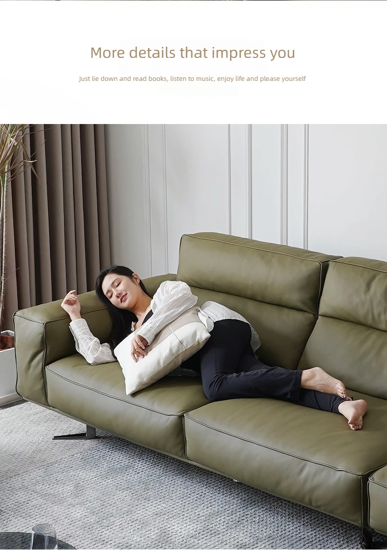 Italian Minimalist Genuine Leather High-leg Sofa Tofu Block Modern Four ...