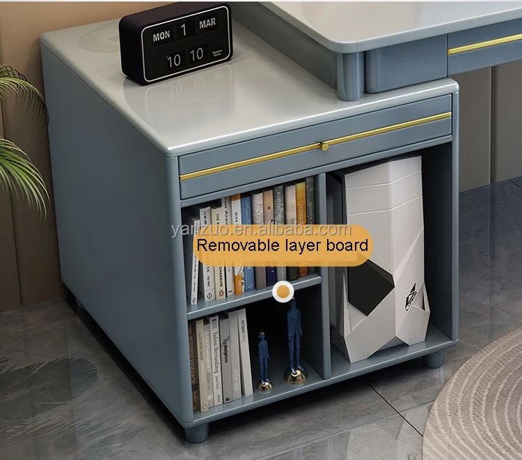 Solid Wood Desk Bookcase Combination Home Office Desk Minimalist Modern ...