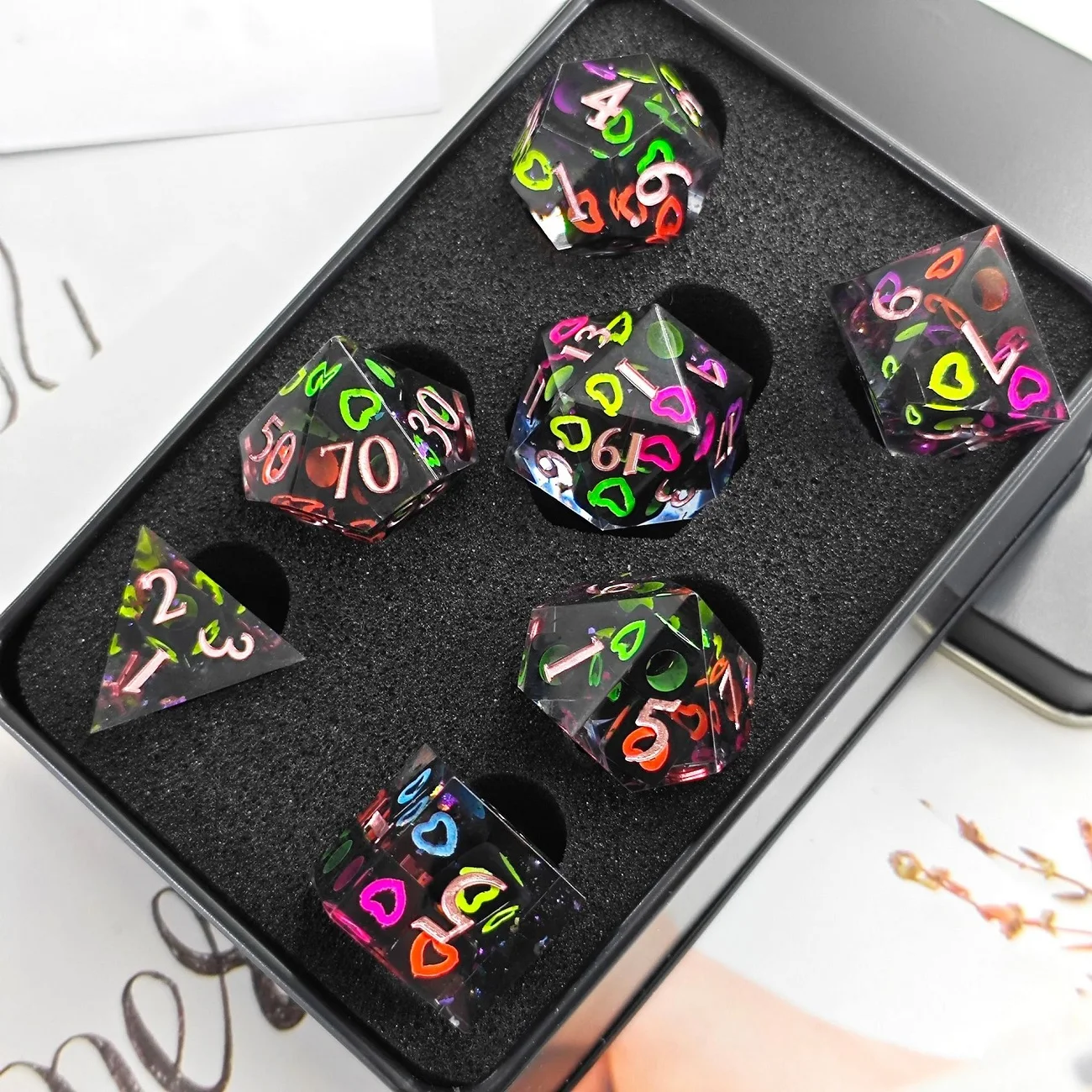 Inimitable Rose Silk Shape 7pcs Active Pink Resin DND Polyhedral Dice ...