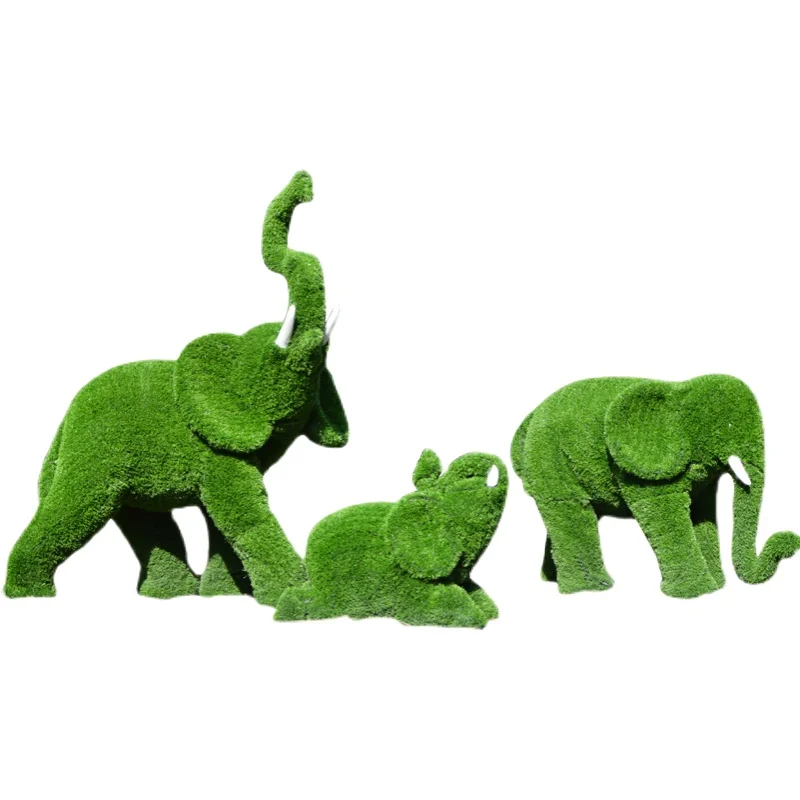Large Outdoor Green Plant Fiberglass Animal Sculpture FRP Elephant Turf ...