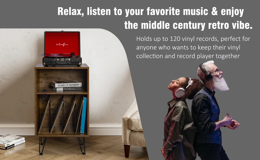 Custom Grey Wood Turntable Stand Cabinet Record Player Table With Vinyl ...