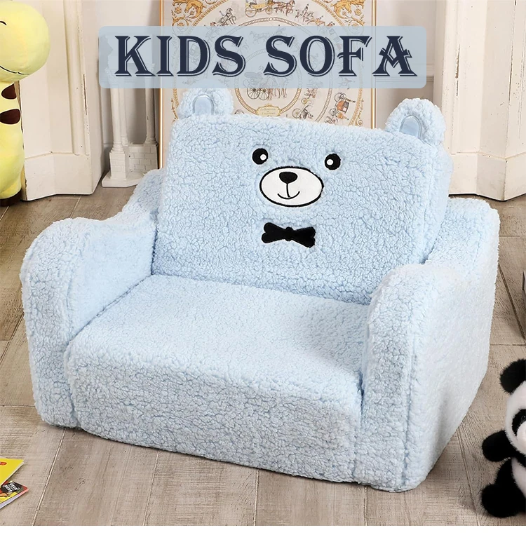2-in-1 Toddler Soft Sherpa Couch Fold Out Convertible Sofa for Kids