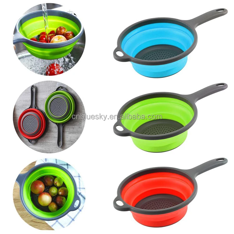 Foldable Silicone Pasta Strainer Colander With Handle - Buy Foldable Strainer Colander,Pasta ...
