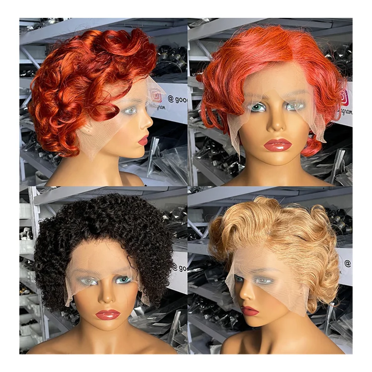 Wholesale Brazilian Short Pixie Cut Curly Wig Perruque 13x4 Transparent ...