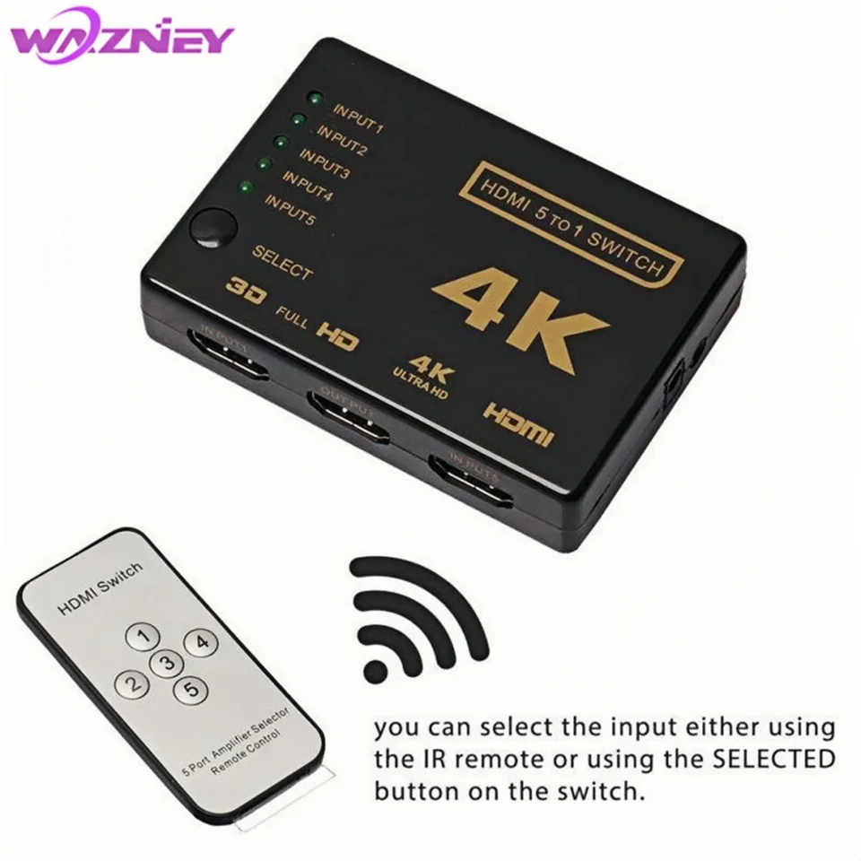 4K 5 Port HDMI Switch Adapter - Luxurious 5-in-1 Converter