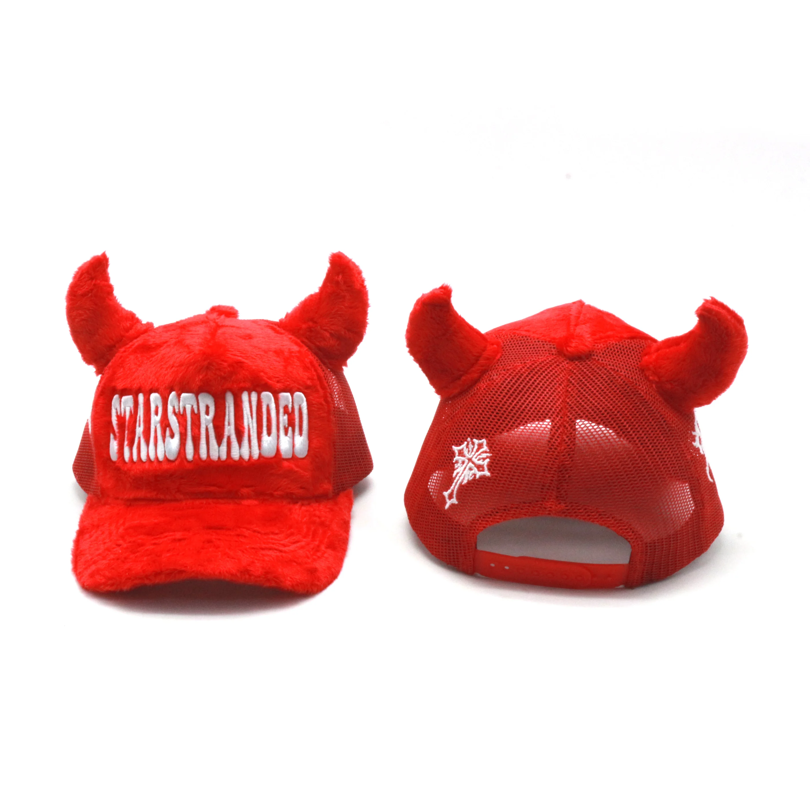 Cute Person Customized Devil Trucker Hat Fuzzy Velvet Trucker Hat Caps ...