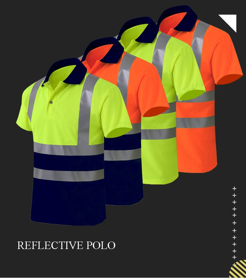 Safety Polo Phirt With Reflective Stripes Work Shirts For Men Hi Vis ...