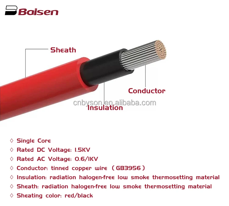 Red Black 4mm 6mm 10mm Single Core Twin Core Double Cores Pv Cable For ...