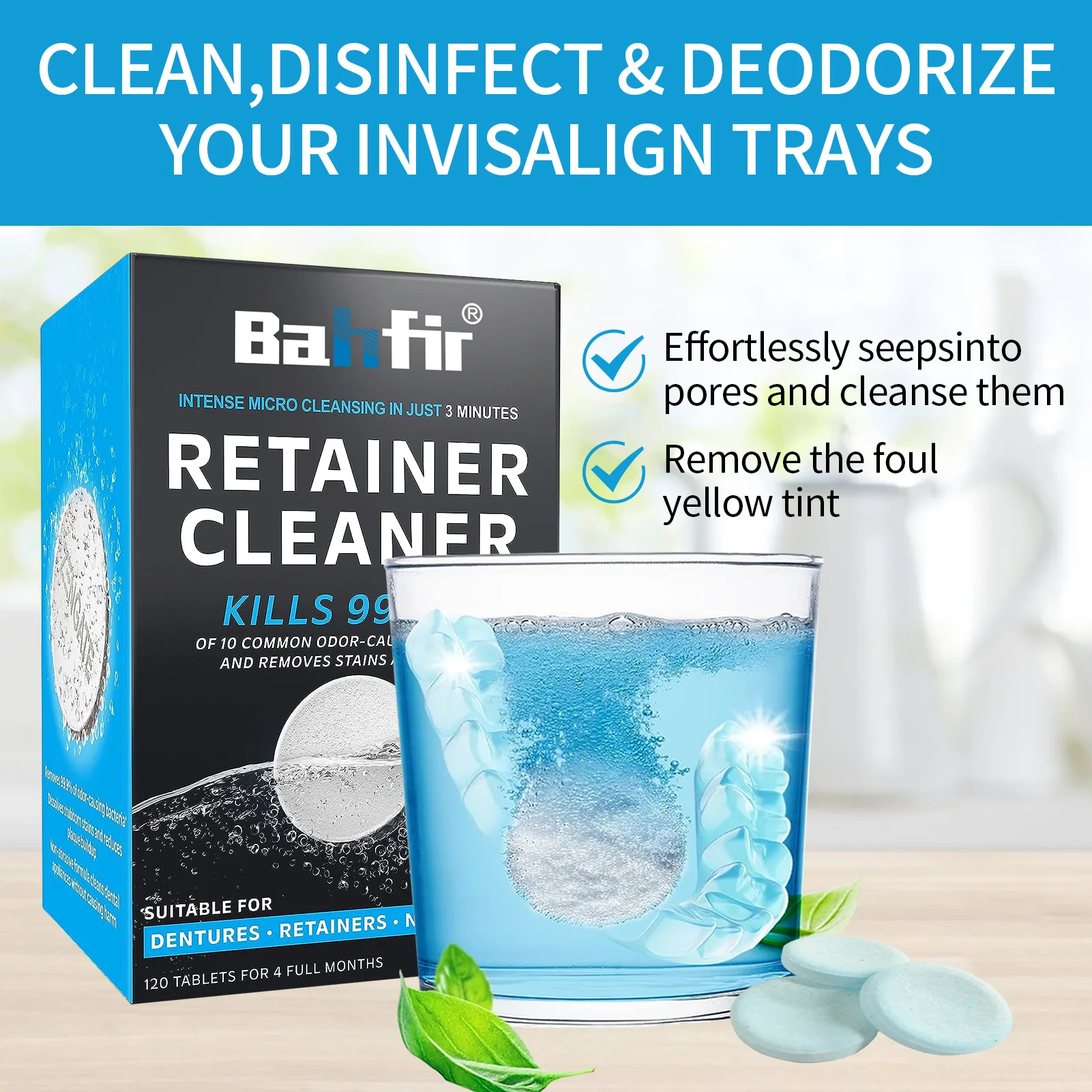 Retainer Cleaner Tablets,Denture Cleaning Tablets,Remove Stain,Odor For ...